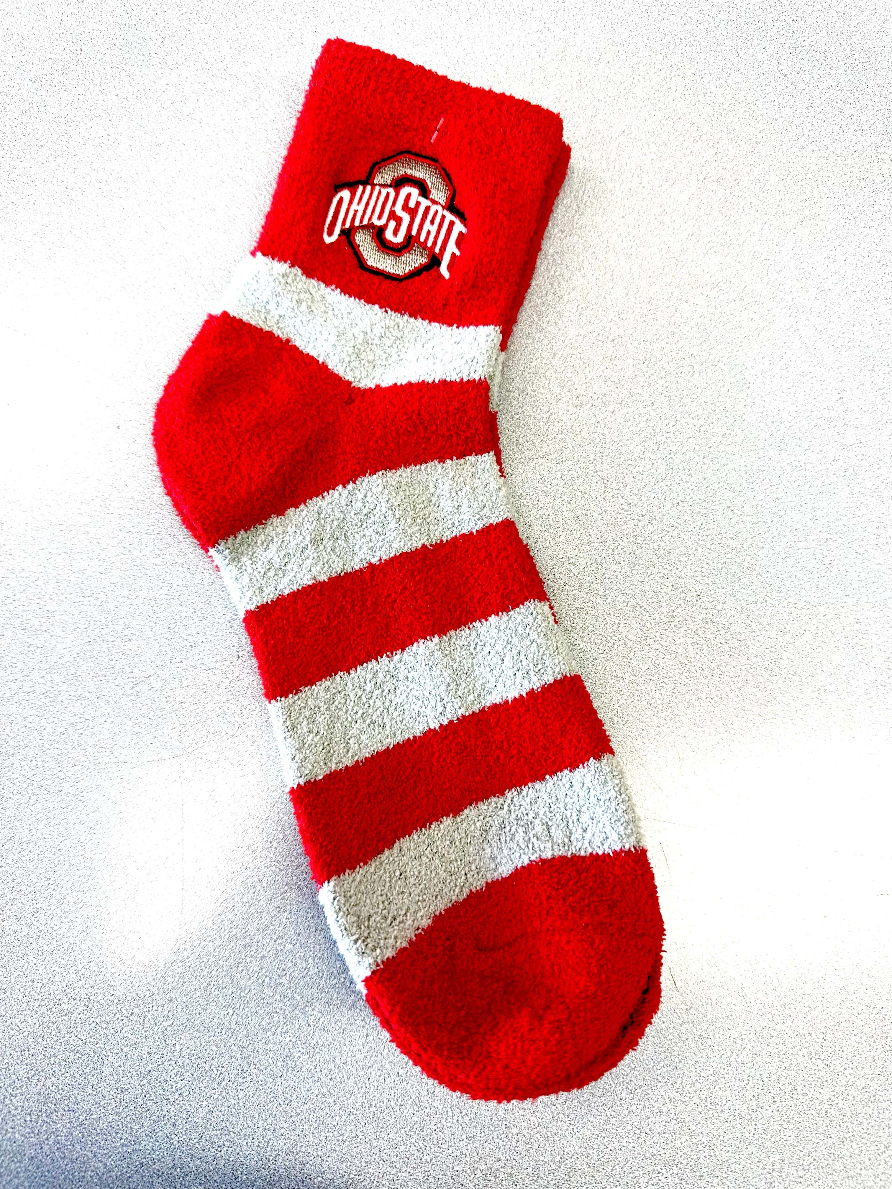 OHIO STATE STRIPE FUZZY SOCKS BY DONEGAL BAY – OSU Sports Fans