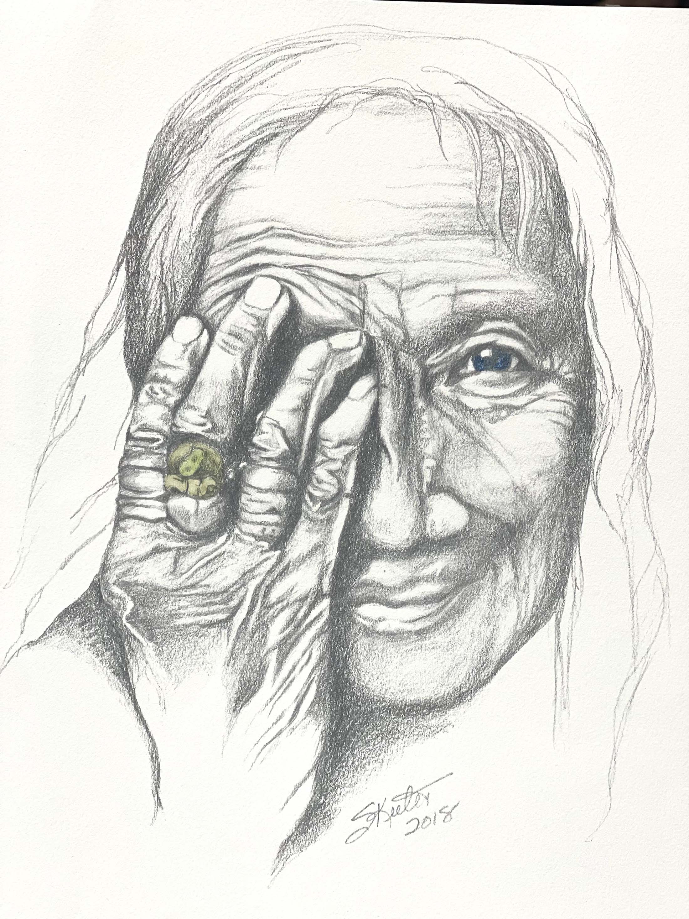 Old Woman Drawing Pencil